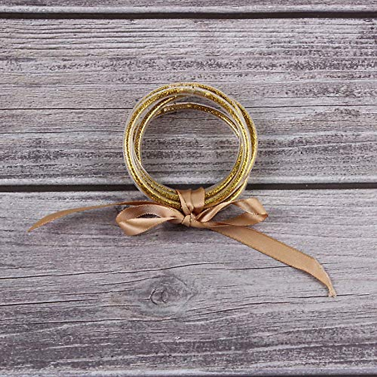 Hilufiet Multilayer Silicone Rainbow Glitter Jelly Bangles Bracelets Ribbon Bow Set Gold Colour Powder Bracelet for Women -4