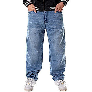 EnllerviiD Men's Relaxed Fit Classic Jeans - Loose Fashion Baggy Comfort Plain Hip Hop Denim Pants 022-30