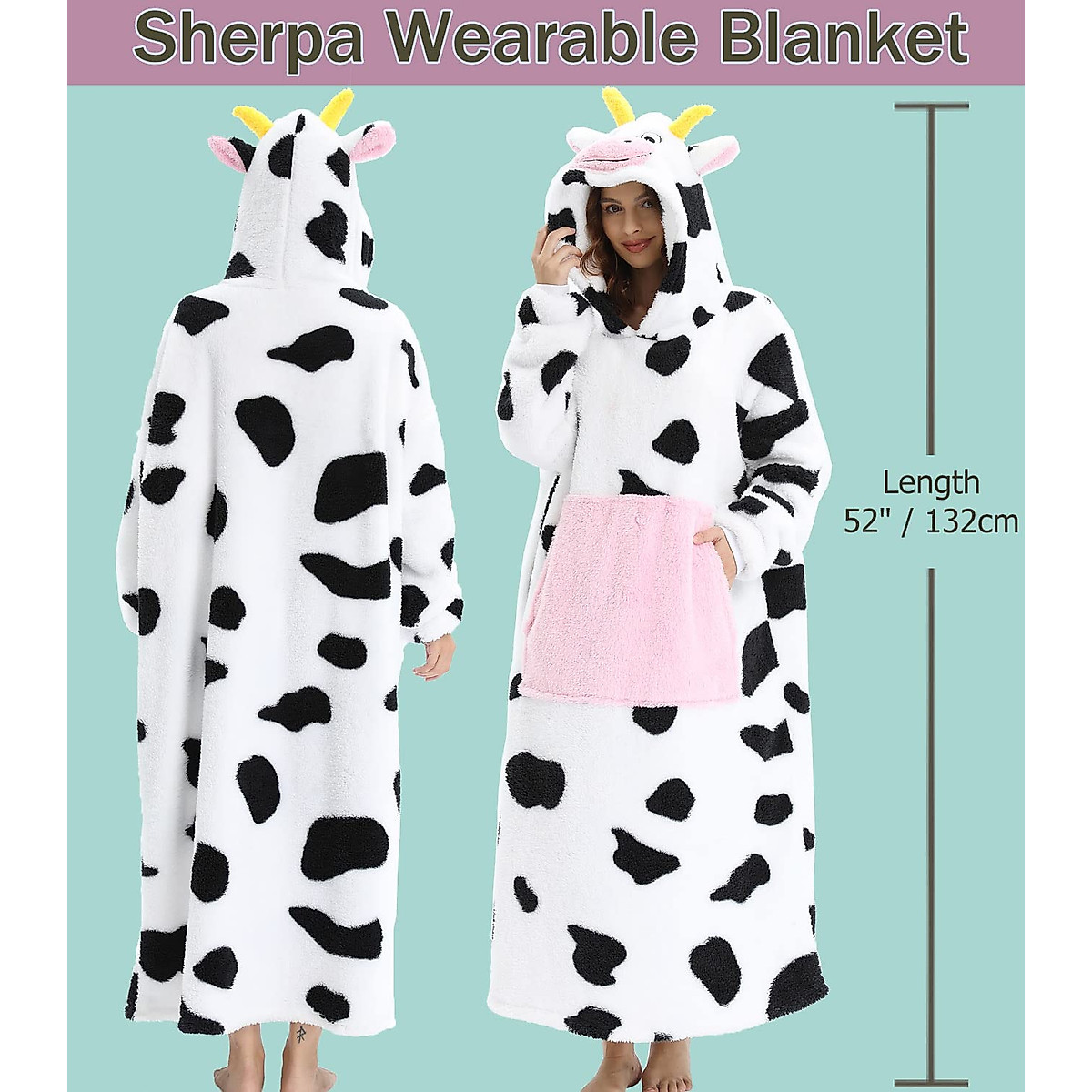 Très Chic Mailanda Wearable Blanket Hoodie Oversized Sherpa Blanket Sweatshirt for Women Men Adult teen with Cute Animal Hood