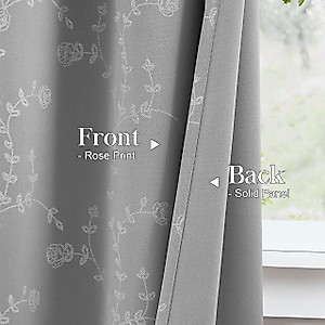 Fragrantex Grey Rose Blackout Curtains Set 84 Inch Length for Bedroom 2 Panels, Thermal Insulated Floral Print Patterned Decorative Room Darkening Living Room Drapes Grommet Top, 52" x 84"