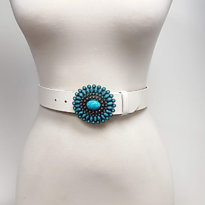 Axesoria Western Turquoise Buckle with Vegan Leather Belt (M, White)