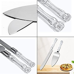 2 PCS Cake Cutting Set for Wedding, Hsxxf Stainless Steel Cake Knife and Server Set with Faux Crystal Handle for Pizza Wedding Cake Birthdays Anniversaries Parties