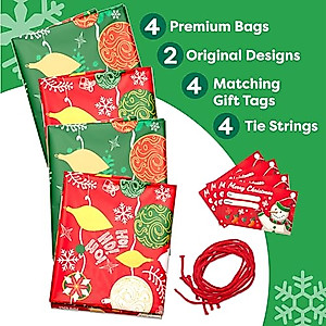 Set of 4 Extra Large Christmas Gift Bags - 36"x44" Jumbo Gift Wrapping Sacks for Huge Presents