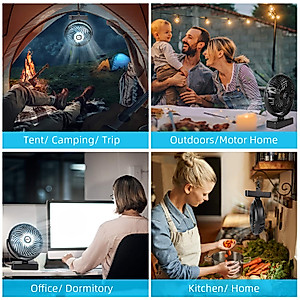 7-Inch Camping Fan with LED Lantern, 5000mAh Rechargeable Battery/USB Operated Fan with Hanging Hook for Tent Car RV