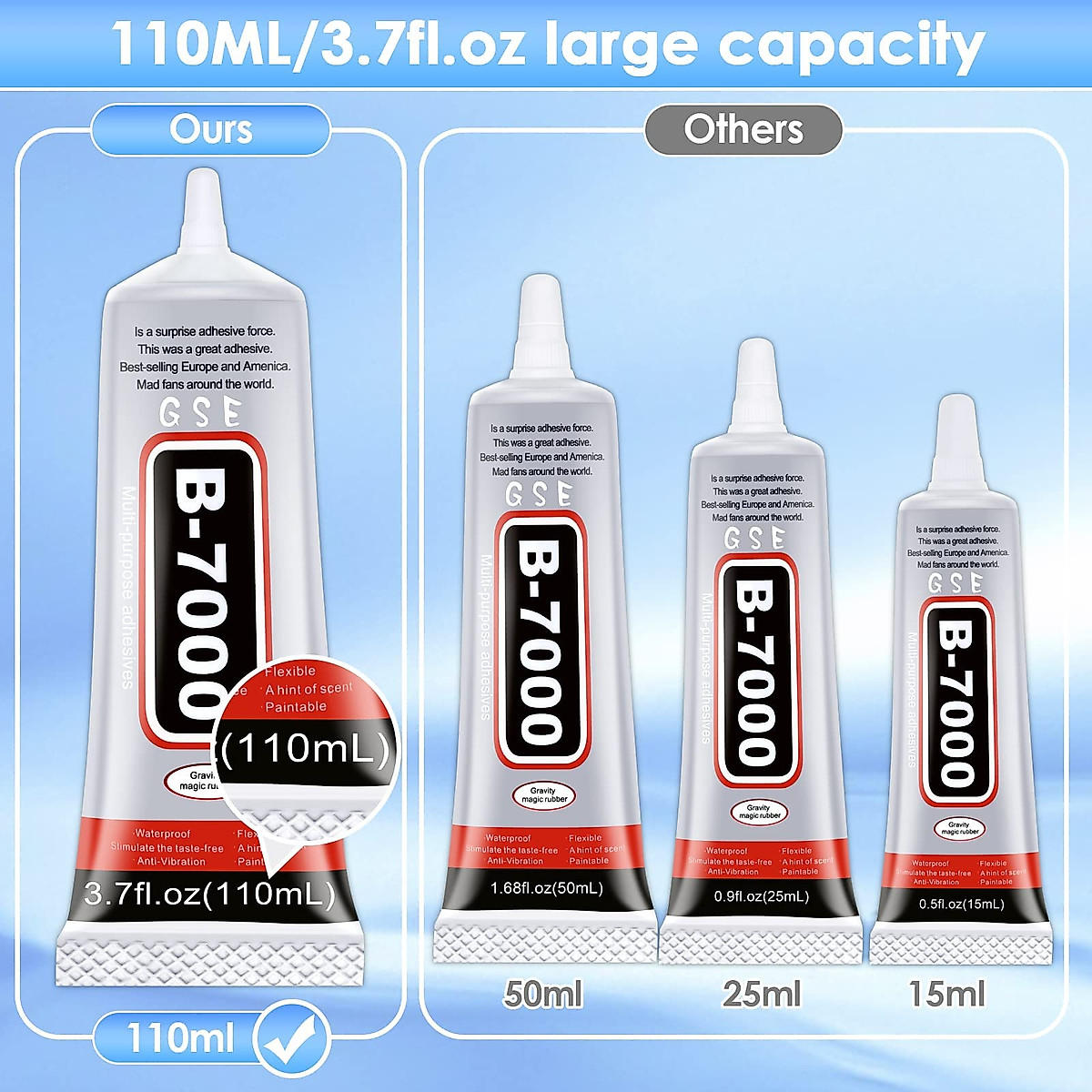 B7000 Rhinestones Glue for Crafts, 110ML Glue of Diamond Jewelry 3.7fl.oz Clear B-7000 Super Jewelry Glue Transparent Industrial Adhesive for Fabric Phone Repair Jewelery Making Crystal Gem