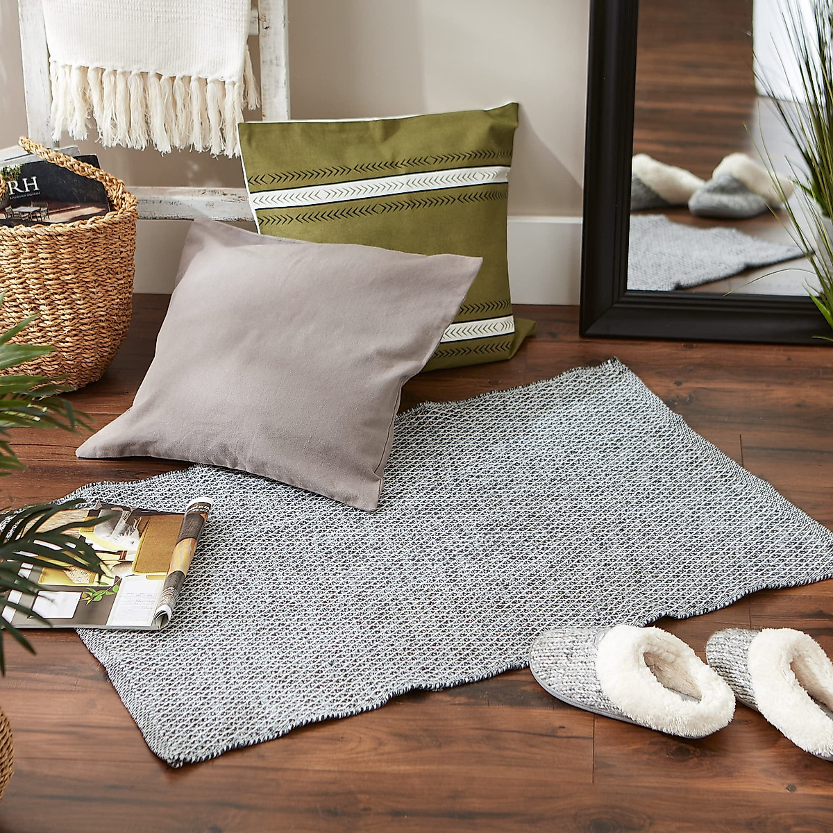 DII Woven Recycled Yarn Rag Rug Collection Miniature Diamonds, 2x3', Gray