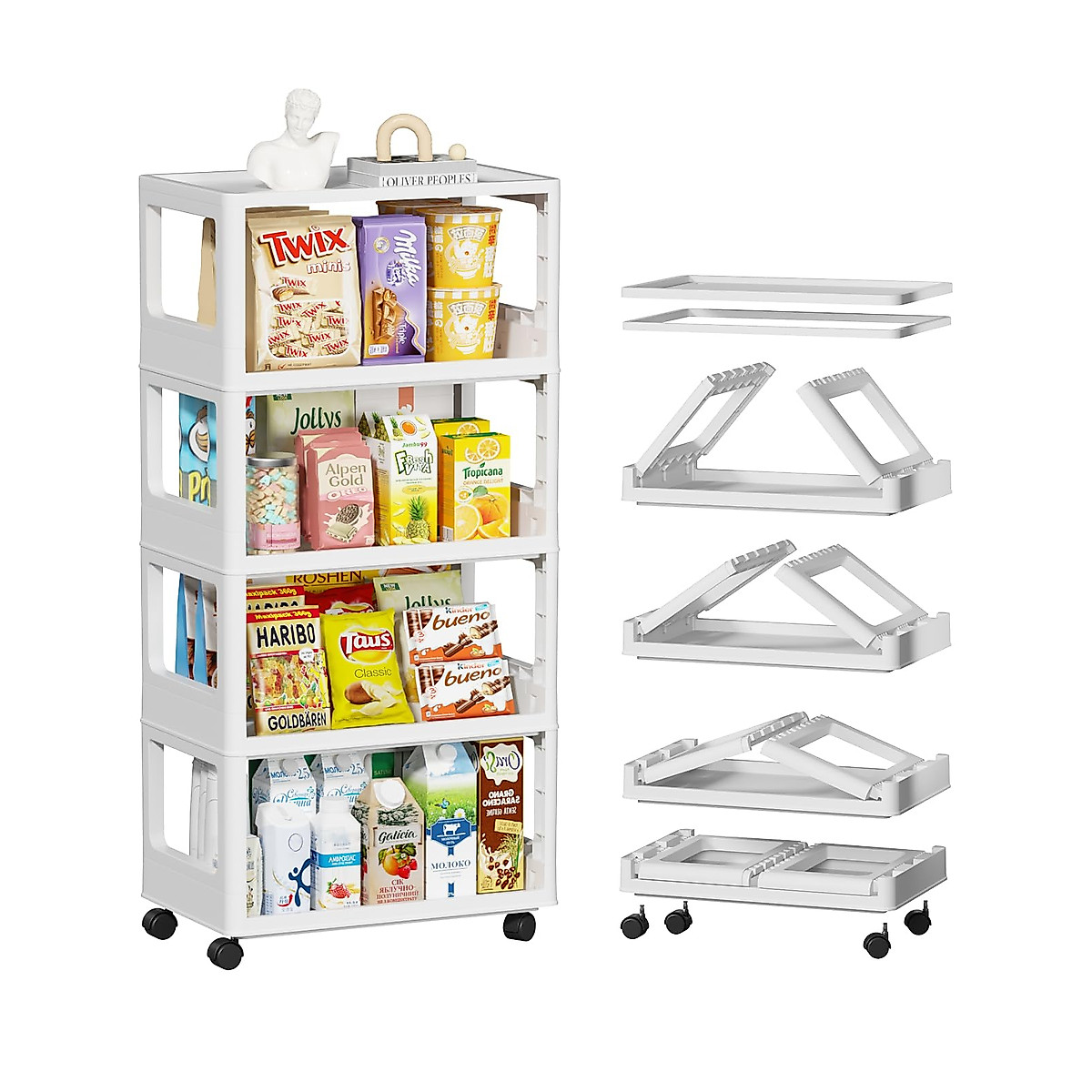 Rolling Storage Cart with Wheels - 5 Tier Multifunctional Utility Cart, Laundry Room Organization, Plastic Bathroom Storage Shelf, Mobile Shelving Units for Kitchen Living Room Study Dresser, White