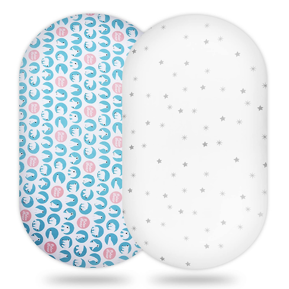 LuckyDove Bassinet Sheet Set 2 Pack, Cradle Sheets for Bassinet Pad/Mattress,Universal Cradle Sheet Set for Rectangle, Oval, or Hourglass Bassinet Pad/Mattress,Unisex Boys Girls,Stars&Polar Bear