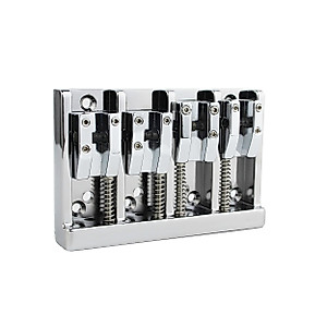 Guyker Guitar Bass Bridge - 4-String A-Style Bass Bridge .656" .687" .718" .750" .787".687" String Spacing Adjustment, Chrome