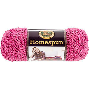 Lion Brand Knitting Yarn Homespun Peony 3-Skein Factory Pack (Same Dye Lot) 790-442 with Knitting Project Bag