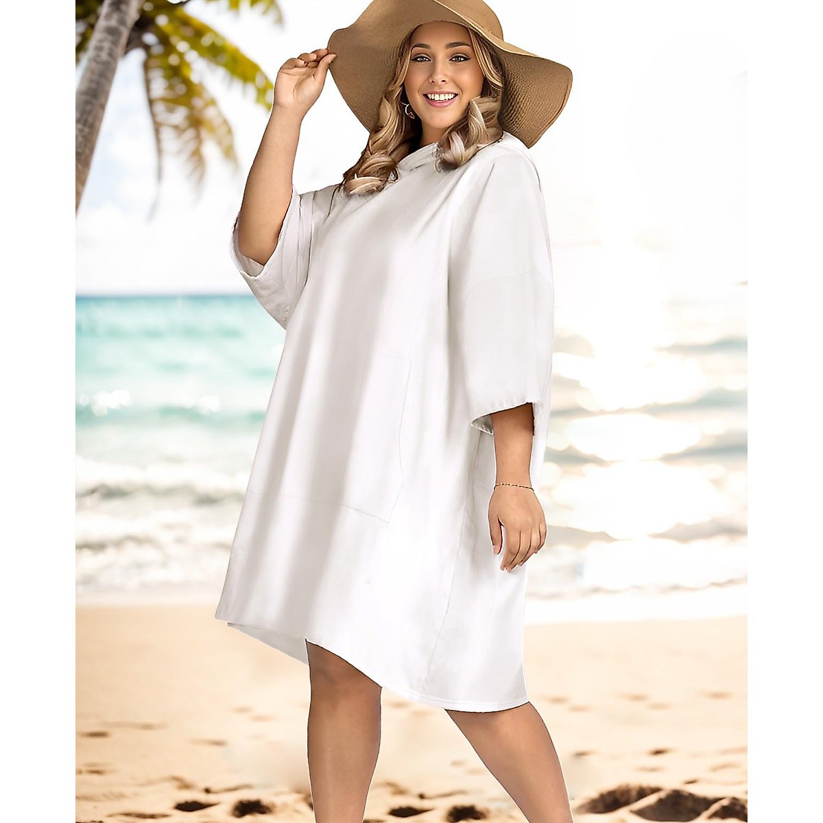 KFUBUO Surf Poncho Changing Towel Swim Robe with Pocket Plus Size Terry Cloth Swim Cover Up for Women Towel Poncho Hoodie