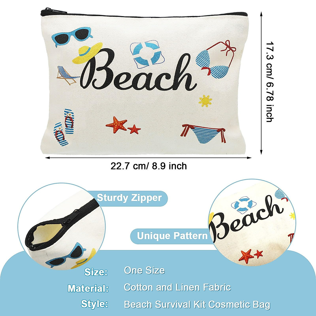 Svee 3 Pieces Beach Survival Kit Cosmetic Bag Travel Bag Pouch Bag Accessories for Birthday Appreciation Thanksgiving Day Valentine's Day