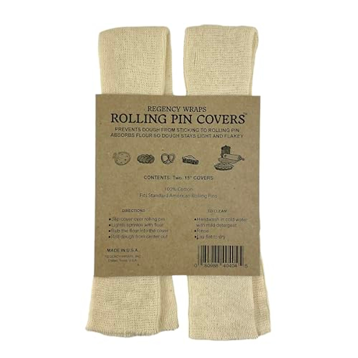 Regency Wraps Rolling Pin Cover for Non-Stick Dough Rolling, 100% Cotton Absorbs Excess Four So Pastries Come out Light and Flakey, 15" Pack of 2