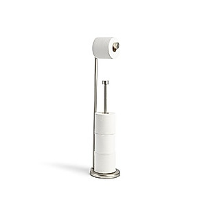 Amazon Basics Free Standing Bathroom Toilet Paper Holder Stand with Reserve, Silver Nickel