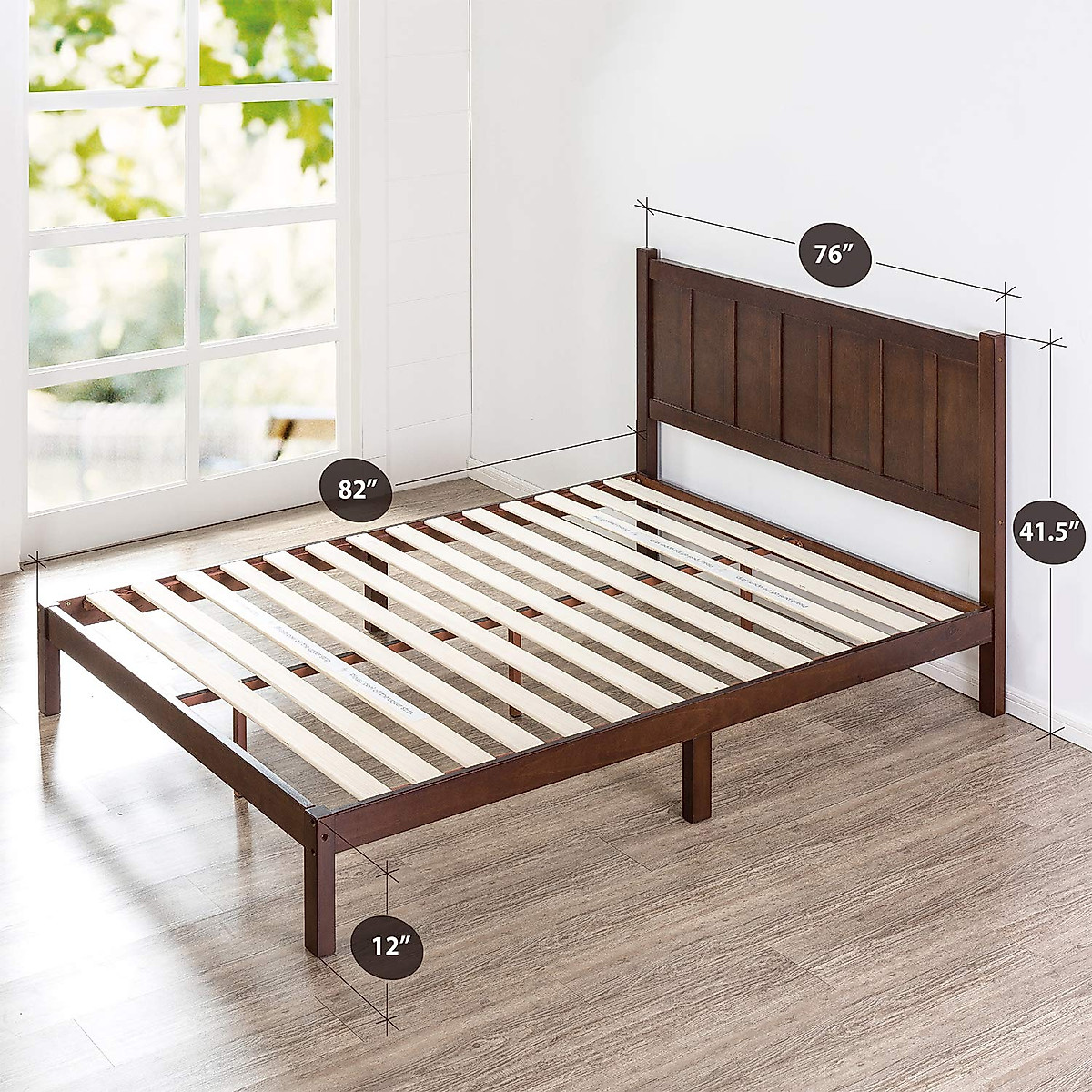 ZINUS Adrian Wood Rustic Style Platform Bed with Headboard, No Box Spring Needed, Wood Slat Support, King
