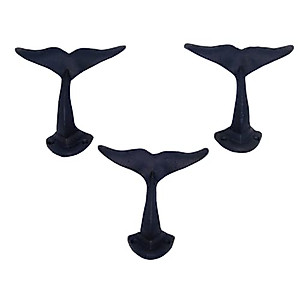 Navy Blue Whale Tail Cast Iron Wall Hooks, Wall Mounted for Hanging Coats, Purses, Towels, Hats, Beach Themed Wall Décor, Set of 3, 4.75 Inches High