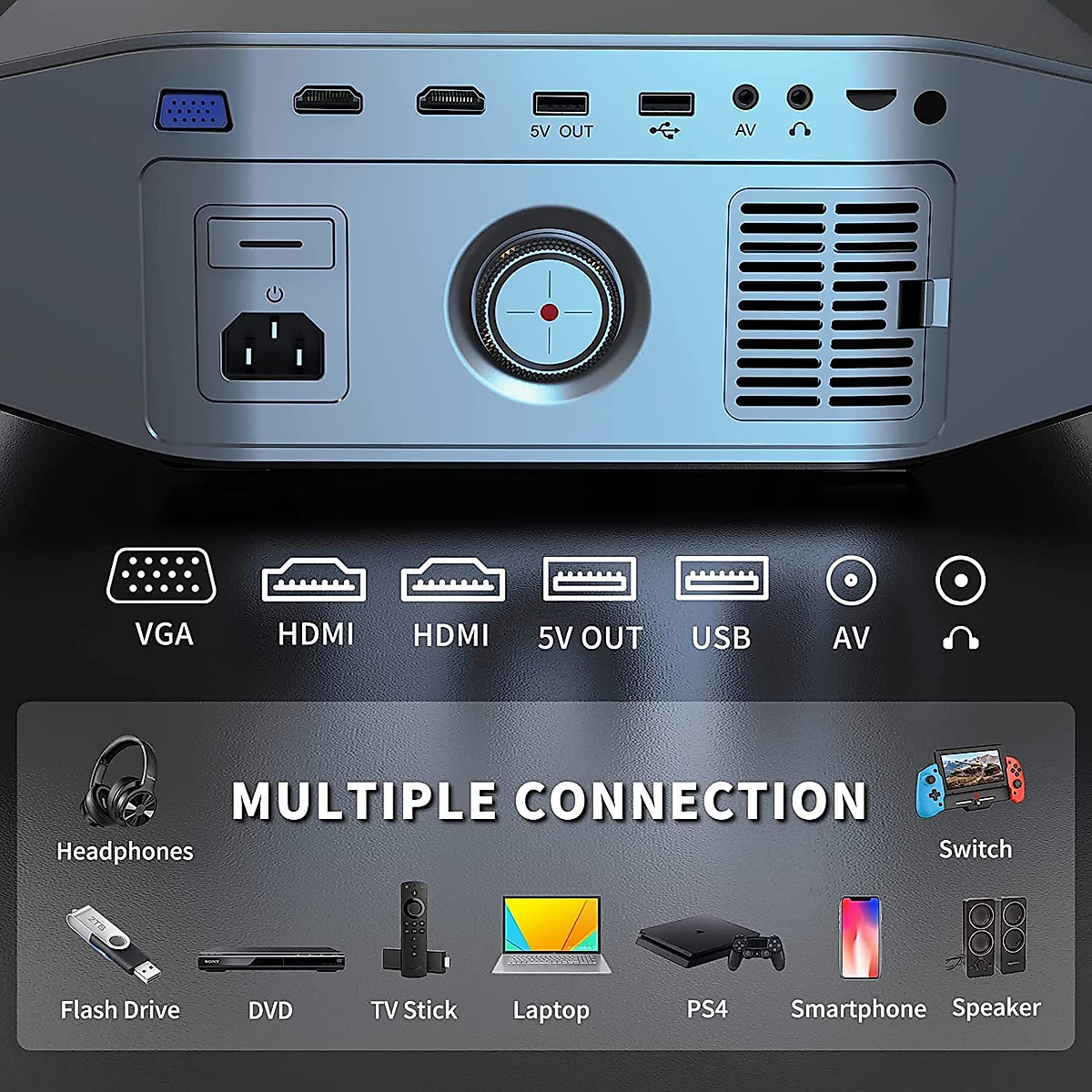 Vamvo L6200 Projector 1080P Full HD Video Projector Compatible with Fire TV Stick