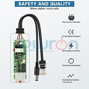 PwrON Active POE Splitter Adapter, 48V to 12V, IEEE 802.3af Compliant, 10/100Mbps up to 100 Meters for Surveillance Camera, Wireless Access Point and VoIP Phone