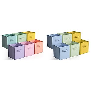 Sorbus 11 Inch Cube Storage Bins Bundle - Set of 6 Pastel Rainbow Bins & Set of 6 Blue, Green, and Yellow Bins (12 Storage Bins Total)