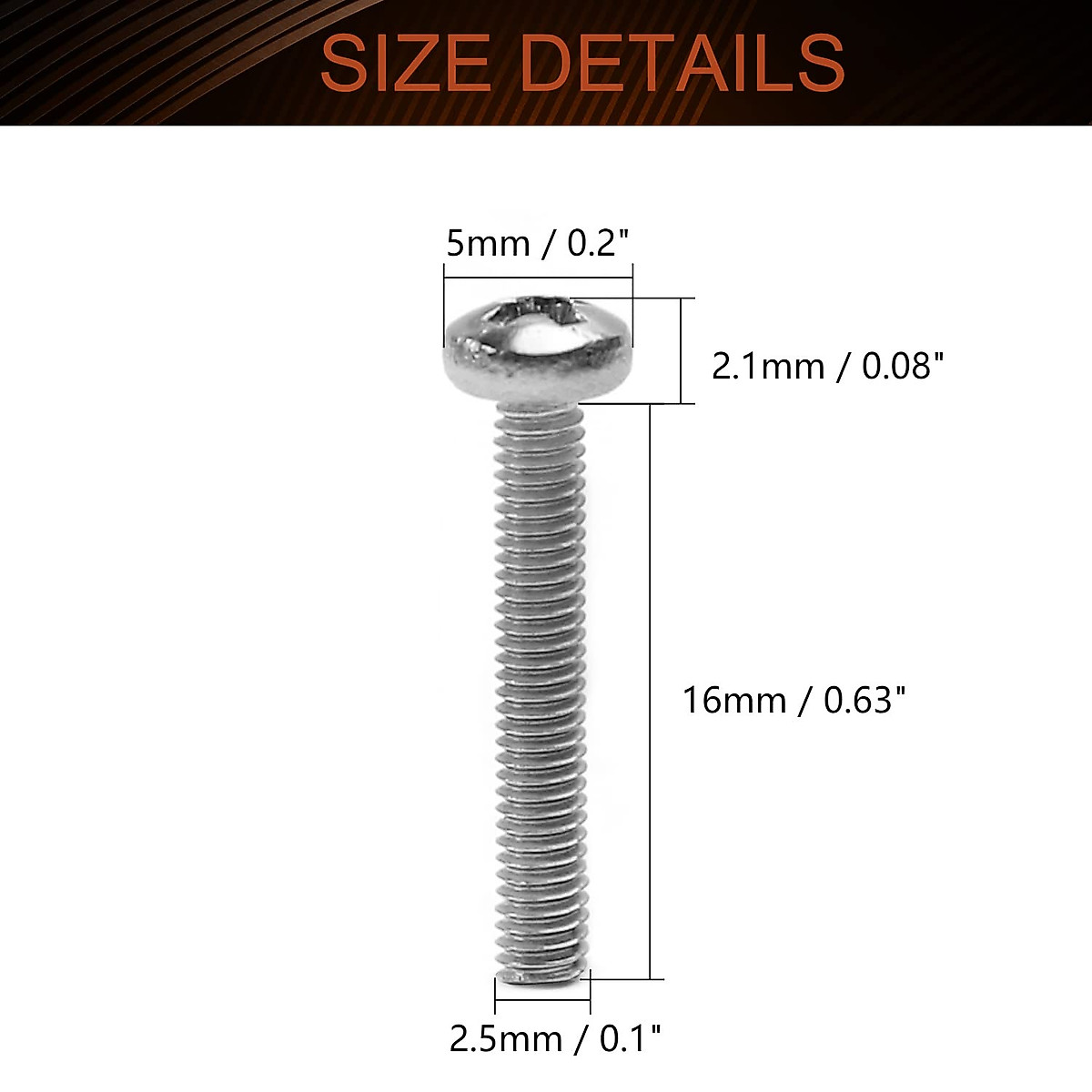 MroMax 60Pcs M2.5 x 16mm Pan Head Phillips Machine Screws, 304 Stainless Steel 18-8, Fully Thread, Metric Silver Gray Cross Head Screws Bolts for Computers, Camera and Other Small Electronic Devices