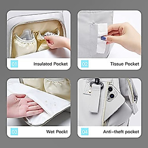 HaloVa Diaper Bag Multi-Function Waterproof Travel Backpack Nappy Bags for Baby Care, Large Capacity, Stylish and Durable, Greyish