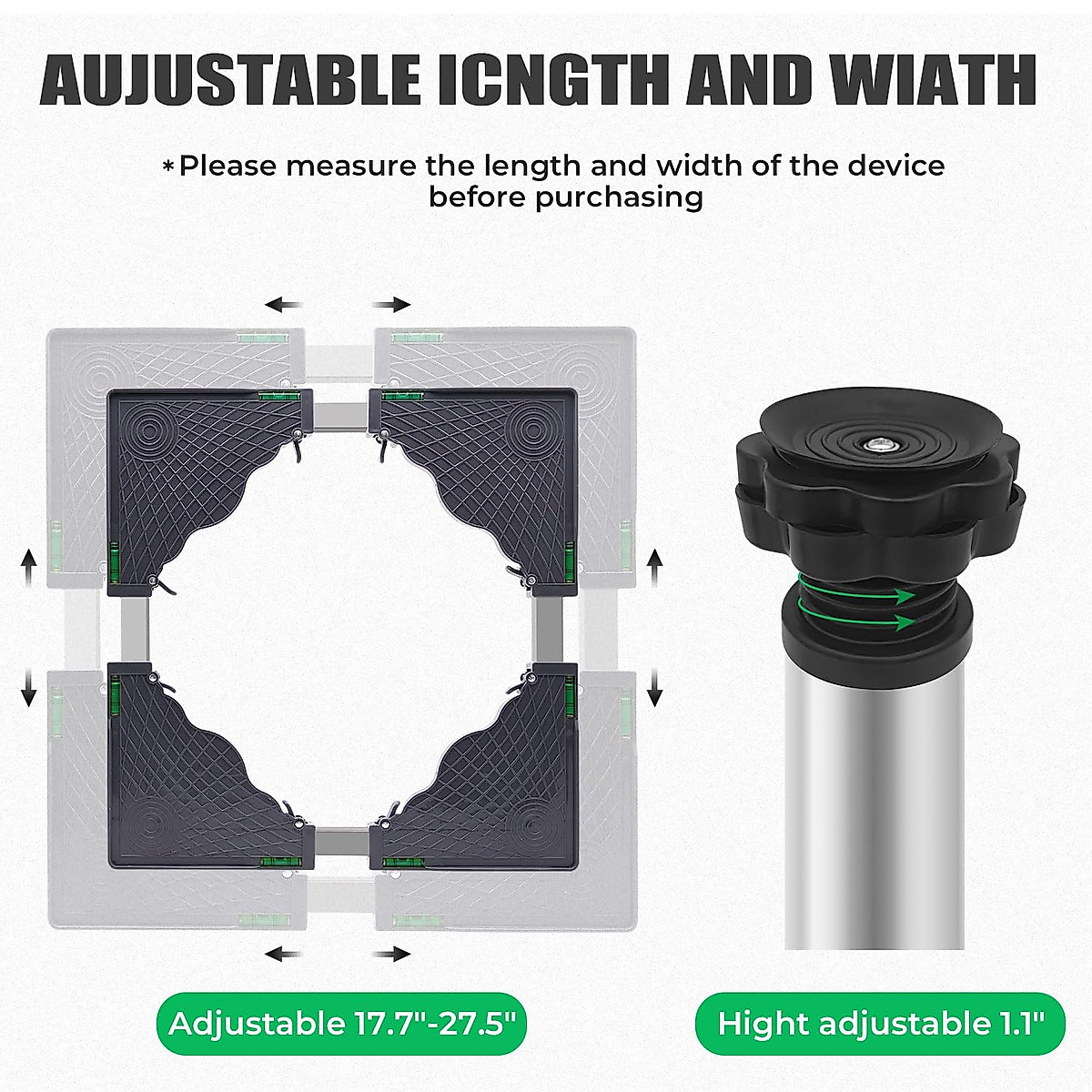 AKZYTUE Washer and Dryer Pedestal with 4 Strong Feet - Adjustable Height 5.5”-6.7” - Adjustable Length and Width 17.7"-27.5" - for Washer and Dryer