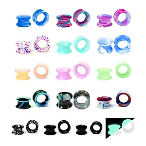 WYR 32PCS Hollow Double Flared Hard Silicone Ear Tunnels and Plugs Ear Gauges Expander Stretcher Body Piercing Jewelry 0g(8mm)
