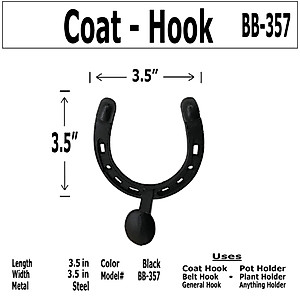Antique Hardware Depot (2) 3.5" - Horseshoe - BB-357 - for Coats, Bags, Hand Towel etc - Black Finish Wrought Iron Coat Hook