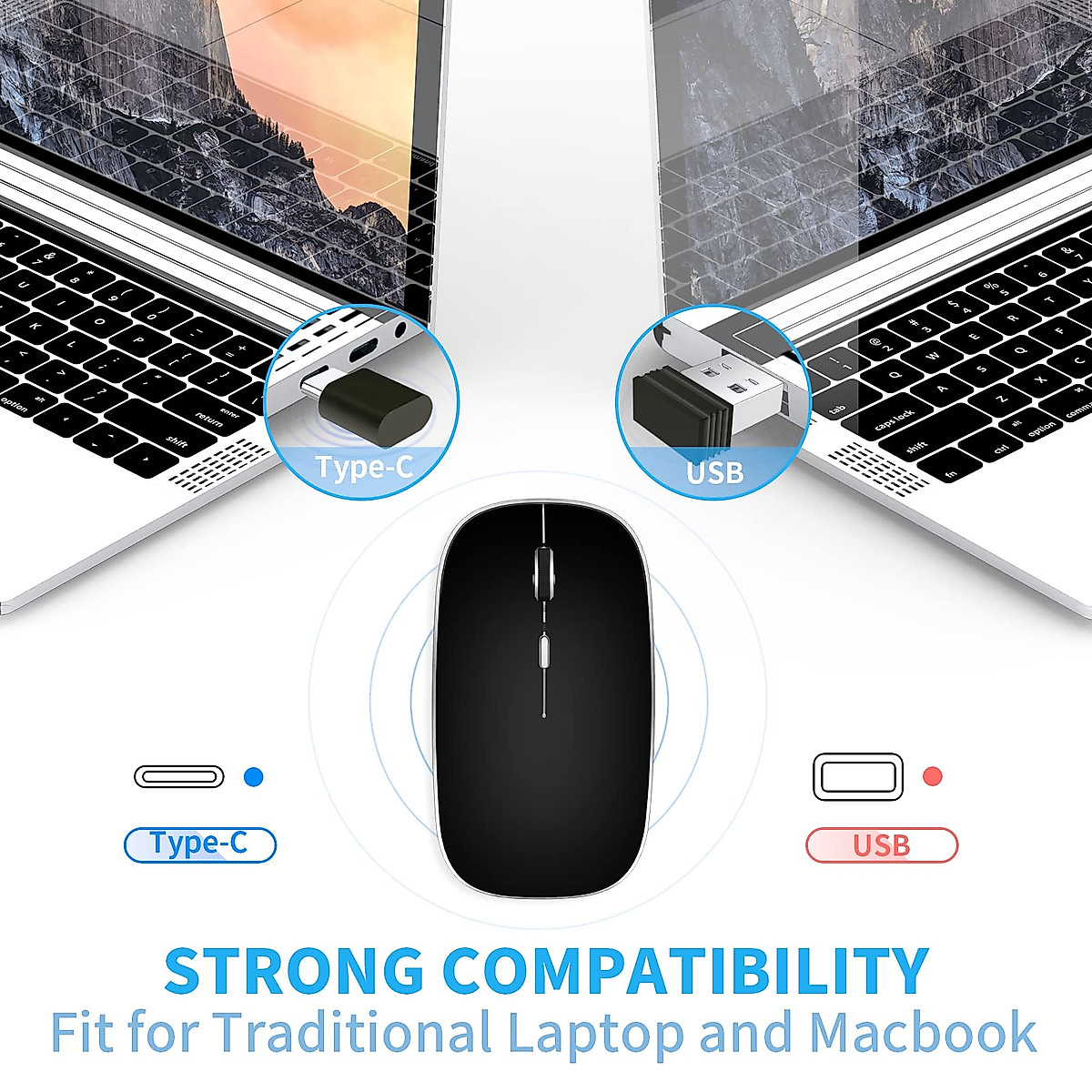 ABL-MOUSE Wireless Mouse, 2.4Ghz Silent Computer Office Portable Slim Optical Mouse with USB Receiver Adjustable DPI for Laptop, Computer, MacBook, Notebook, PC (Black)