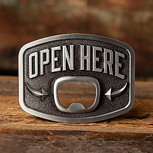 Western Beer Belt Buckle - Large, Texas Cowboy Style Bottle Opener Buckles For Men - Men’s Novelty Funny Gag Gift Belt Buckle That 𝐑𝐞𝐚𝐥𝐥𝐲 𝐎𝐩𝐞𝐧𝐬 𝐁𝐨𝐭𝐭𝐥𝐞𝐬-Silver Chrome