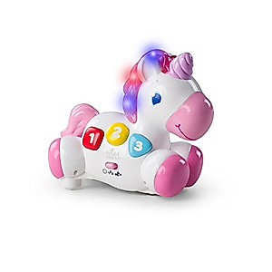 Bright Starts Rock & Glow Unicorn Crawling Baby Toy with Lights and Melodies, Age 6 Months +, Pink