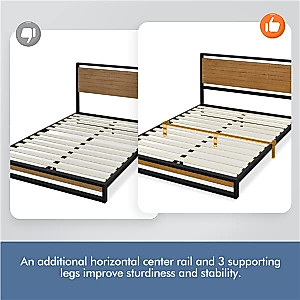 Yaheetech 37 Inch Solid Pine Wood Platform Bed Frame with Headboard Solid Wood & Steel Construction No Box Spring Needed Wood Slat Support Easy Assembly Chestnut Brown Queen