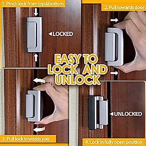 Home Security Door Lock, Childproof Door Reinforcement Lock with 3 Inch Stop Withstand 800 lbs for Top Front Inward Swinging Door, Upgrade Flip High Night Lock to Defend Your Home Kids (Silver-2 Pack)