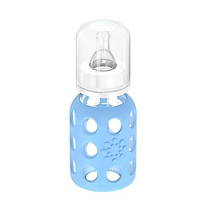 Lifefactory Glass Baby Bottles with Silicone Protection - 2-Pack, 4 oz Bottles, Sky Blue