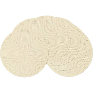SHACOS Round Braided Placemats Set of 6 Round Table Mats for Dining Tables 15 inch (Cream, 6)