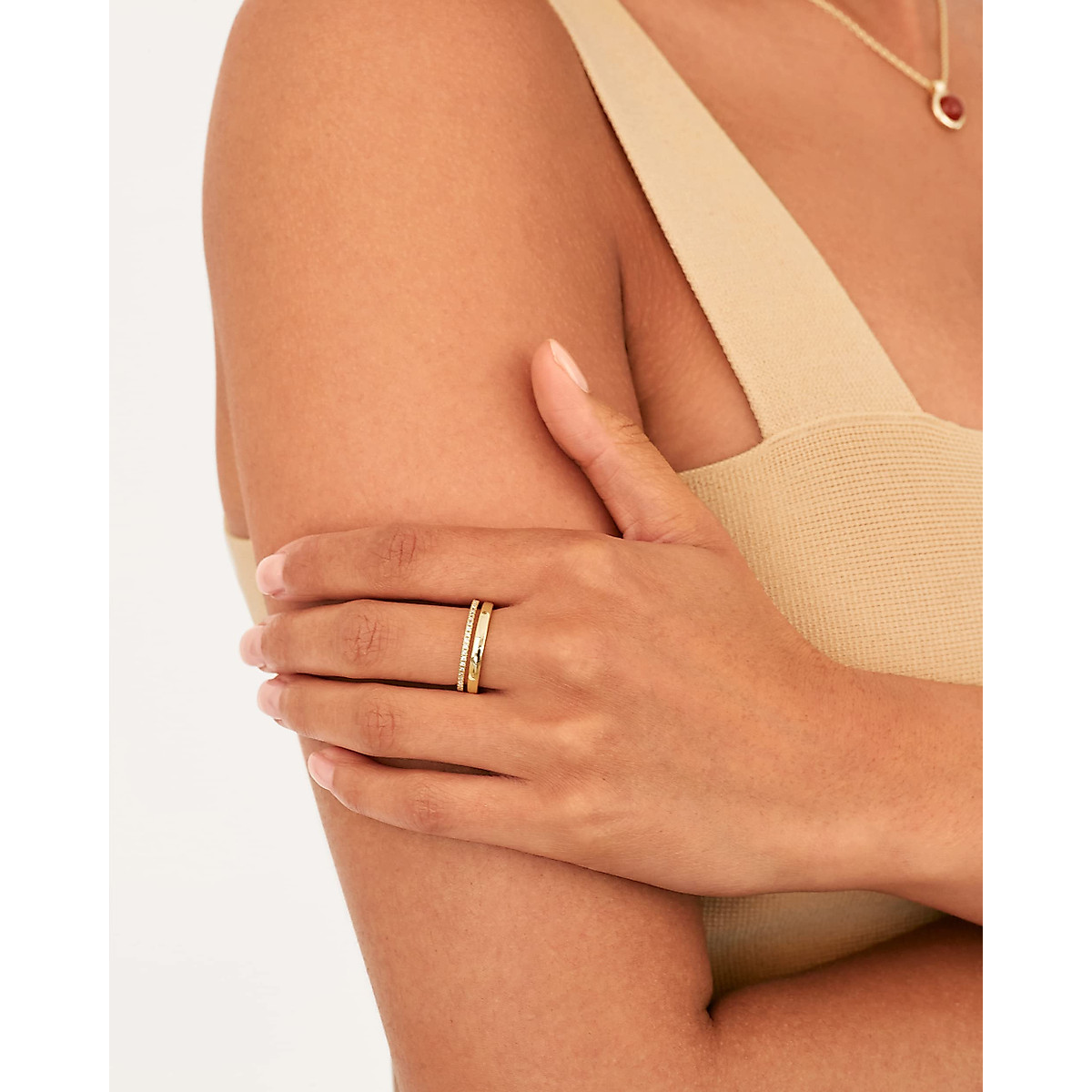 PAVOI 18K Yellow Gold Plated Cubic Zirconia Dual Stacking Rings for Women | Gold Eternity Band for Women | Thumb Ring | Size 8