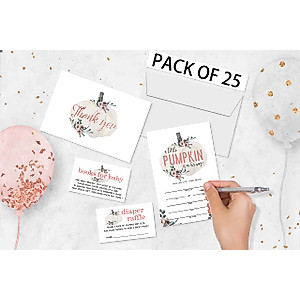 Yuansail Baby Shower Invitation Set, Fill In Invites Cards, Books for Baby, Diaper Raffle, Thank You, Pumpkin, Each Design 25 Cards & Envelopes (Total 100 Cards) – (bb004-taozhuang)