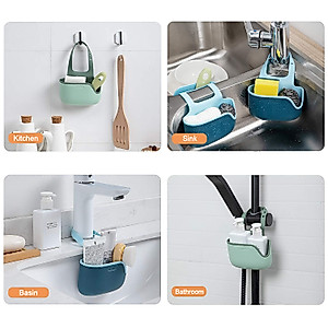 QQBB Kitchen Sink Caddy Sponge Holder,Telescopic Sink Storage Rack,Silicone Sponge Holder for Sink Hanging Ajustable Strap, Sink Caddy Kitchen Sink Organizer with Drain Holes for Drying(2pcs),Green