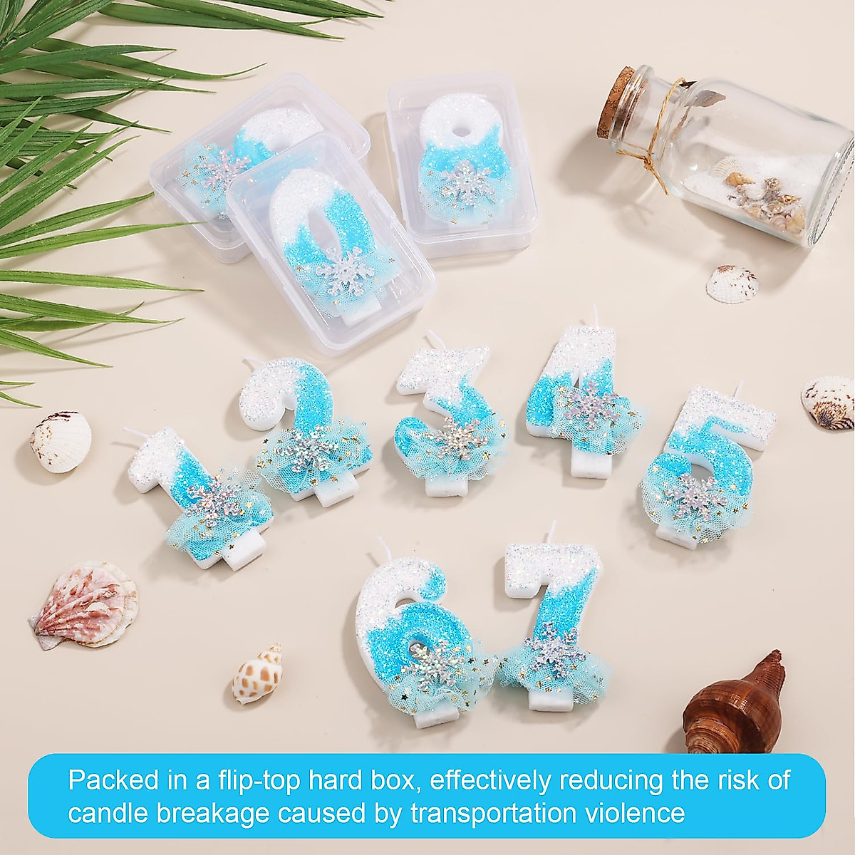 Birthday Number Candle, Shiny Ice and Snow Themed Blue and White Frozen Cake Candles Bluey Snowflake Winter Style Birthday Candles Elsa Party Birthday Celebration Decoration Supplies(Number 4)