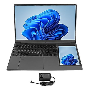 Office Laptop, 15.6 Inch IPS 2.9GHz Quad Core Double Screen Laptop 5G WiFi 7in Touchscreen for Travel (16+1TB US Plug)