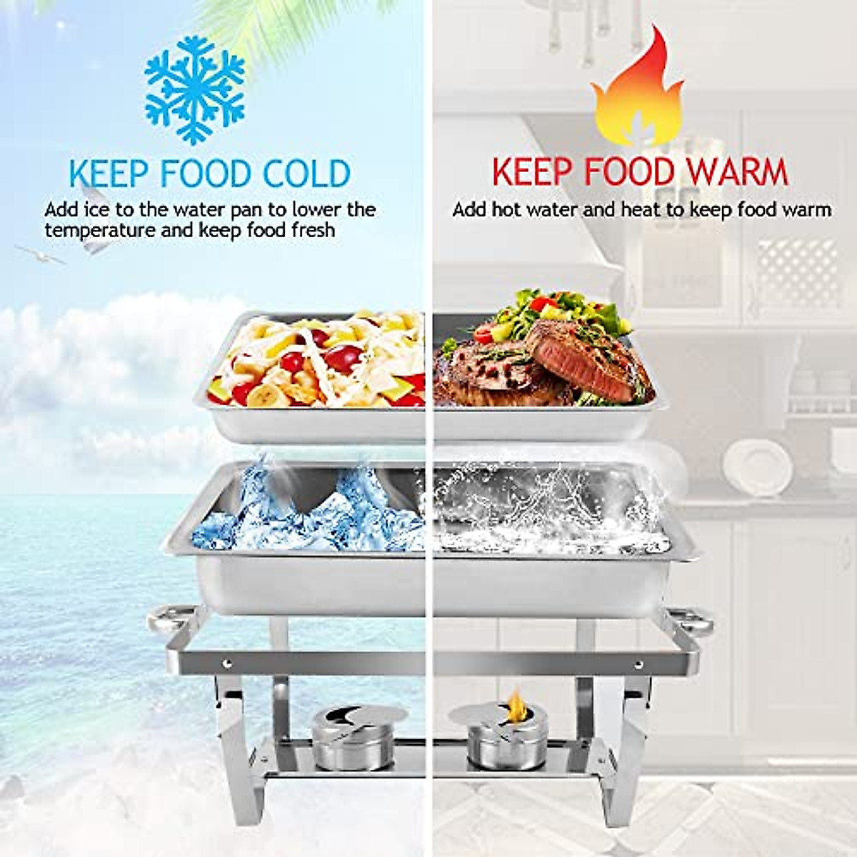 Chafing Dish Buffet Set 4 Packs,8 Quart Stainless Steel Foldable Rectangular Chafing Full Size Food Pan,Chafing Servers With Covers buffet servers and food warmers for parties wedding outdoor banquet