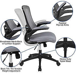 Flash Furniture Kelista Mid-Back Dark Gray Mesh Swivel Ergonomic Task Office Chair with Flip-Up Arms