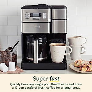 Cuisinart SS-GB1 Coffee Center Grind and Brew Plus, Built-in Coffee Grinder, Coffeemaker and Single-Serve Brewer with 6oz, 8oz and 10oz Serving Size, Black/Silver, 12-Cup Glass