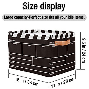 Movie Clapper Board Large Storage Bin Collapsible Storage Basket with Handles,Film Theme Laundry Basket Hamper Organizer Foldable Storage Box for Toys Bedroom Kids Room Nursery Dorm Set of 1