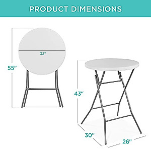 Best Choice Products 32in Bar Height Folding Table, Round Indoor Outdoor Accessory for Patio, Backyard, Dining Room, Events w/Thick Table Top, Metal Frame, Locking Legs, 330lb Weight Capacity - White
