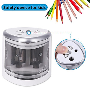 tenwin Electric Pencil Sharpener for Colored Pencils, Battery Operated Pencil Sharpeners for No.2 and 6-12mm Pencils, Dual Hole for Office School Artists Adults Kids Use（Silver）