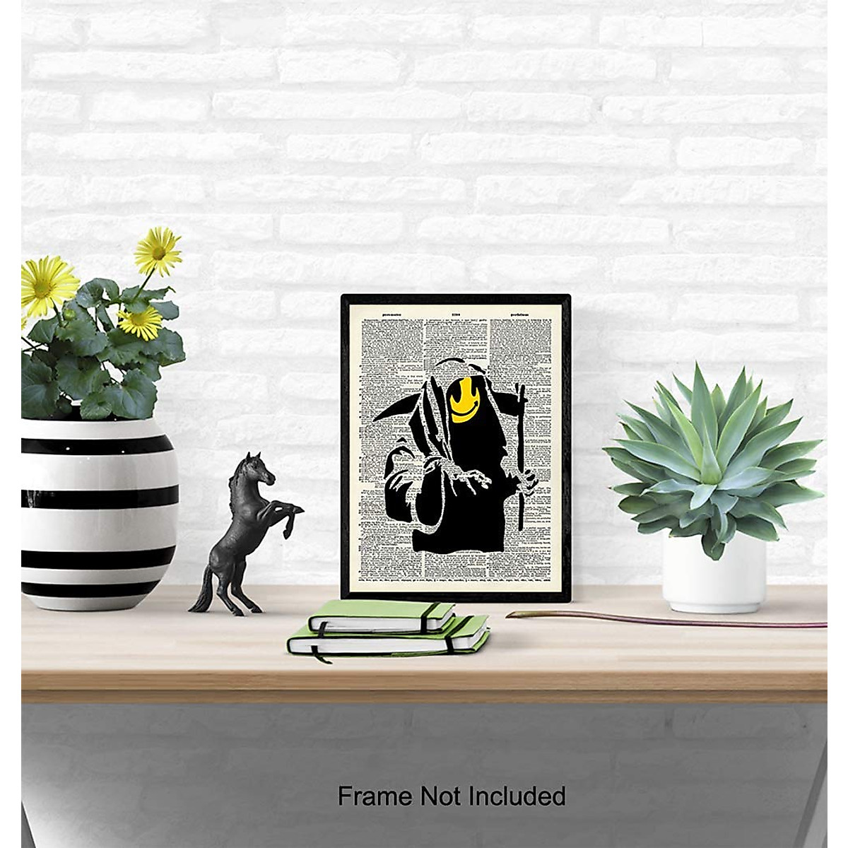 Banksy Grim Reaper Graffiti Dictionary Art - 8x10 Smiley Face Poster - Modern Home or Dorm Decor, Contemporary Wall Decoration Print - Funny Gift for Street Art Fans - Unframed Photo Print Sign