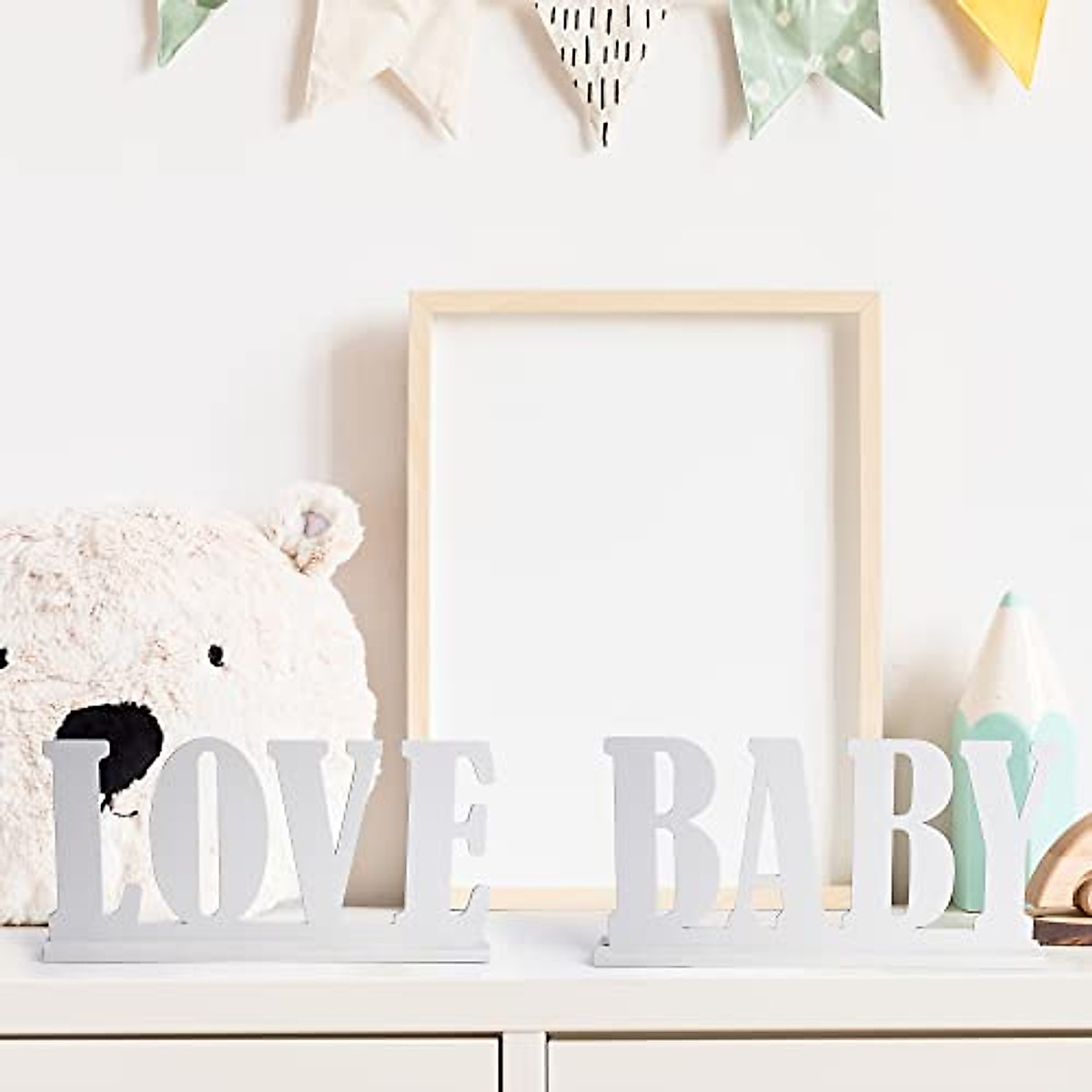 LOVE BABY Wooden Letter Block Sign for Baby Shower, Birthday Party, Gender Reveal Table Decorations – by ZouYee（White)