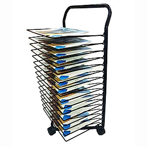 Drying Rack, 15-Shelf Mobile Classrooms Drying Rack with Detachable Steel Wire Shelves for Works of Art Studios and Home Use, Black Powder Coated Finish, Drying & Print Racks