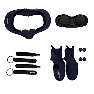 Amaz247 Silicone Anti-Leakage Face Cushion Mask, Protective Lens Cover, Controller Grip Cover with VelcroStraps for Oculus Quest VR Headset (Navy Blue), NOT FIT Oculus Quest 2